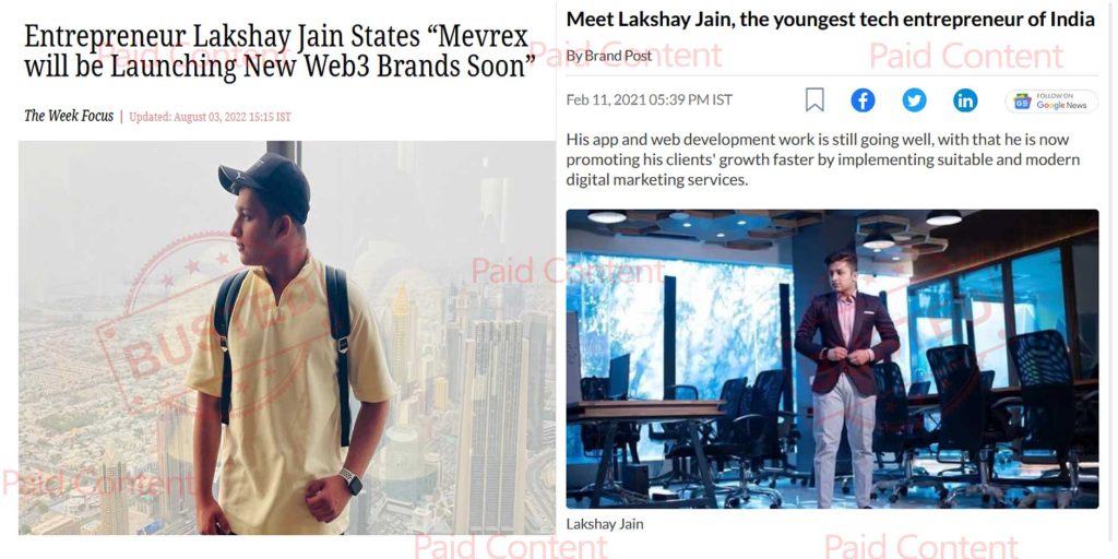 Lakshay Jain, Mevrex | Mascan & Fake Paid Articles